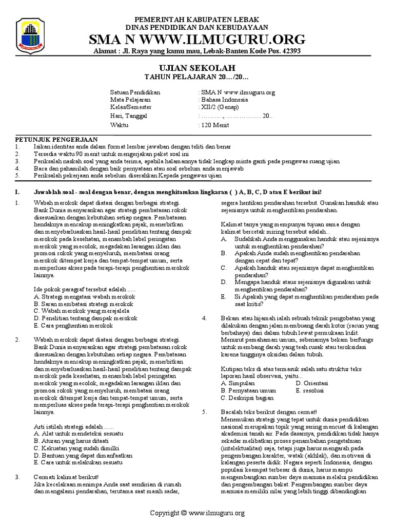 Soal US Bhs Indonesia Kelas XII | PDF | Karier & Perkembangan | Sains & Matematika