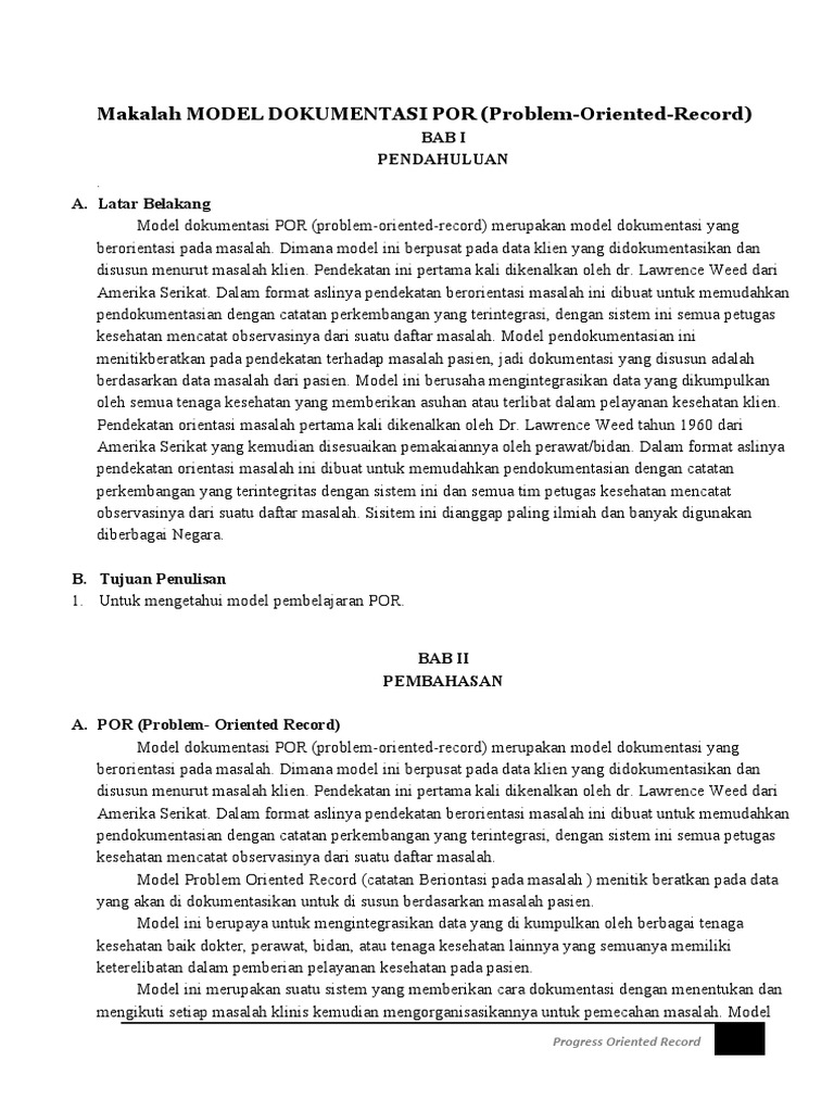 Makalah MODEL DOKUMENTASI POR | PDF