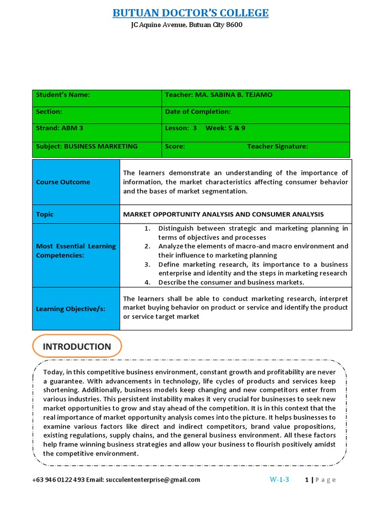 Business Marketing Module 3 - Market Opportunities Analysis and ...