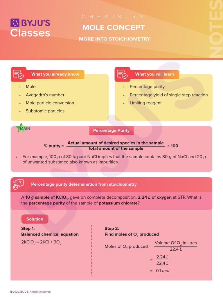 Mole Concept: More Into Stoichiometry | PDF | Stoichiometry | Mole (Unit)