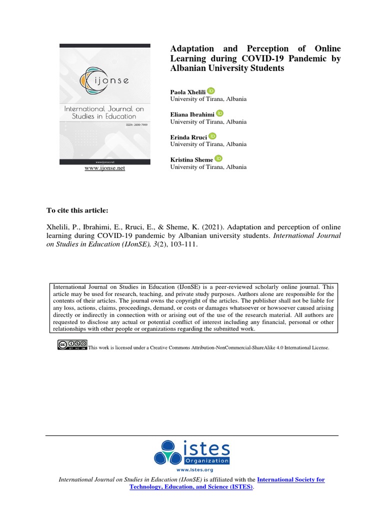 Xhelili 2021 36a7 | PDF | Educational Technology | Distance Education