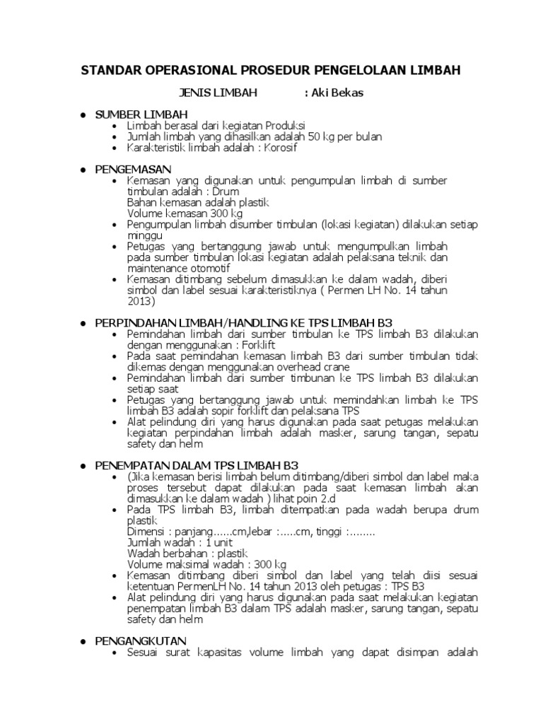 SOP Pengelolaan LB3 Aki Bekas | PDF