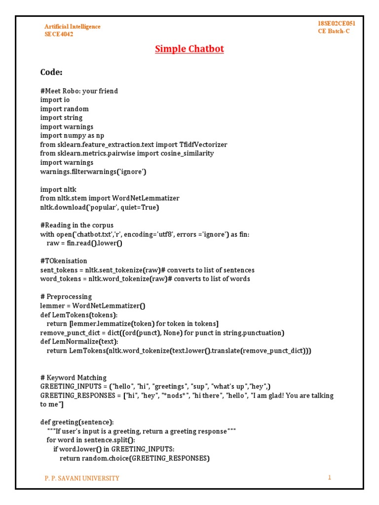 Simple Chatbot: Code | PDF | Computer Engineering | Software