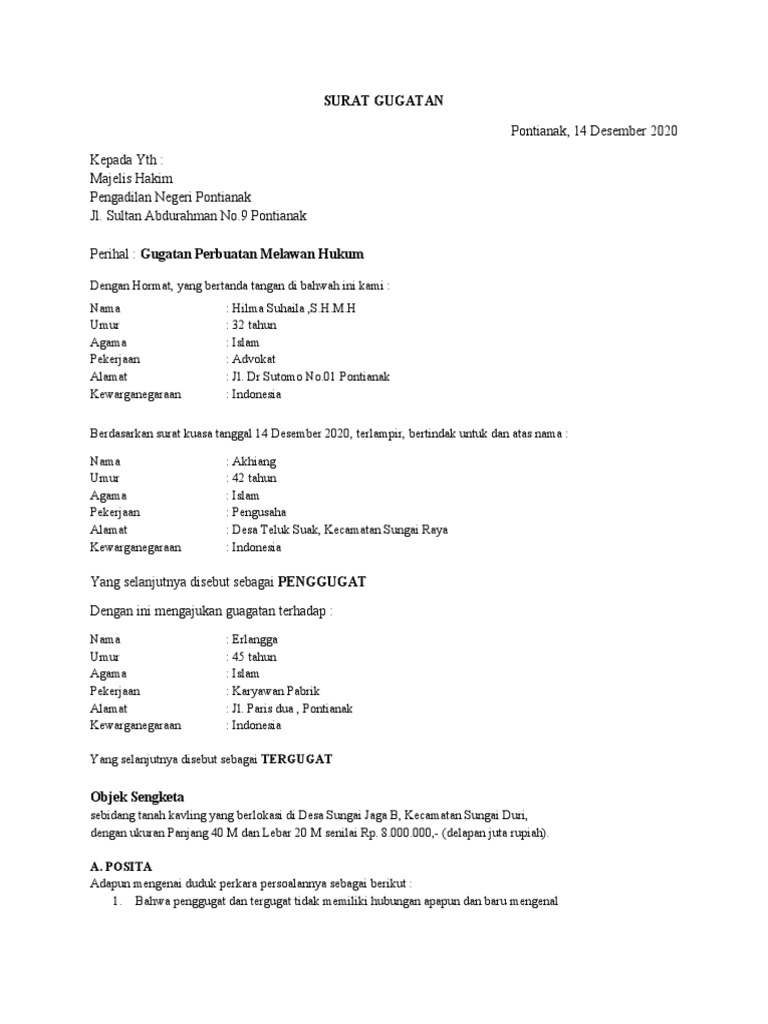 Surat Gugatan Perdata | PDF