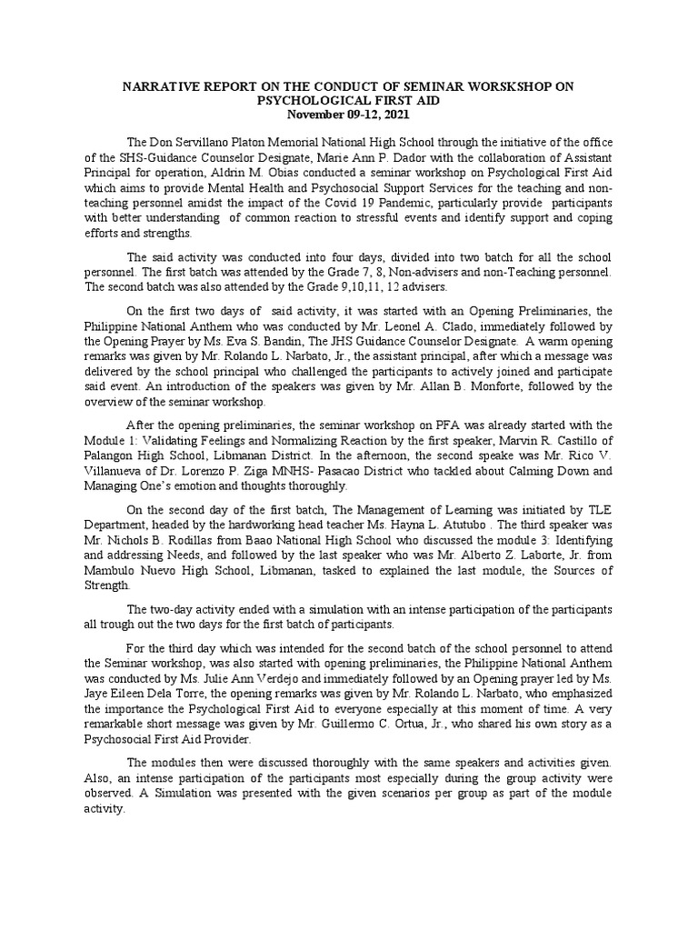 Narrative PFA | PDF | Health Sciences | Behavioural Sciences