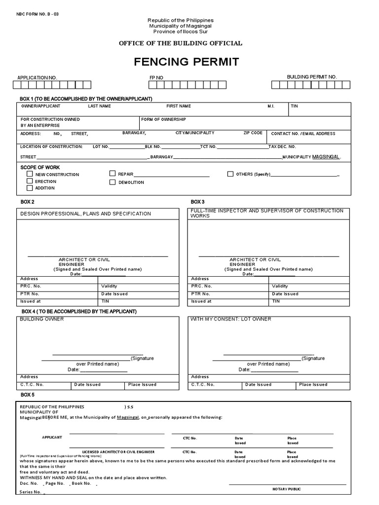 Fencing Permit: Office of The Building Official | PDF | Specification ...