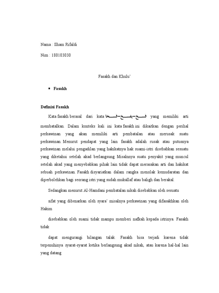 Hadis Ahkam Fasakh & Khulu' | PDF