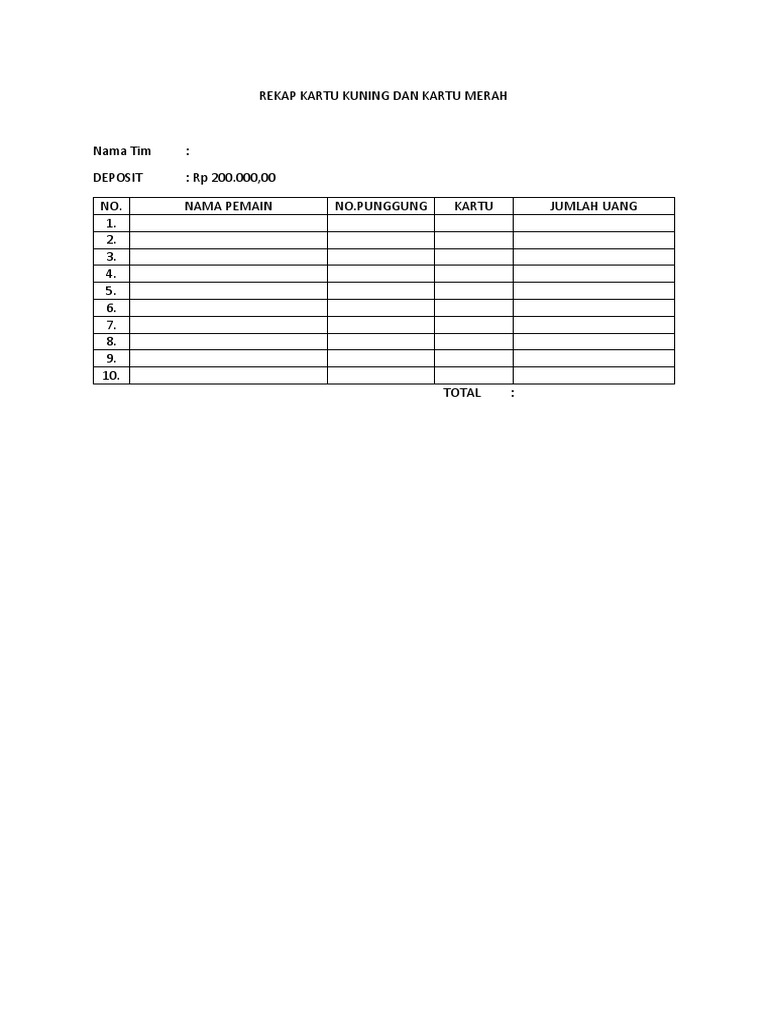 Rekap Kartu Kuning Dan Kartu Merah | PDF