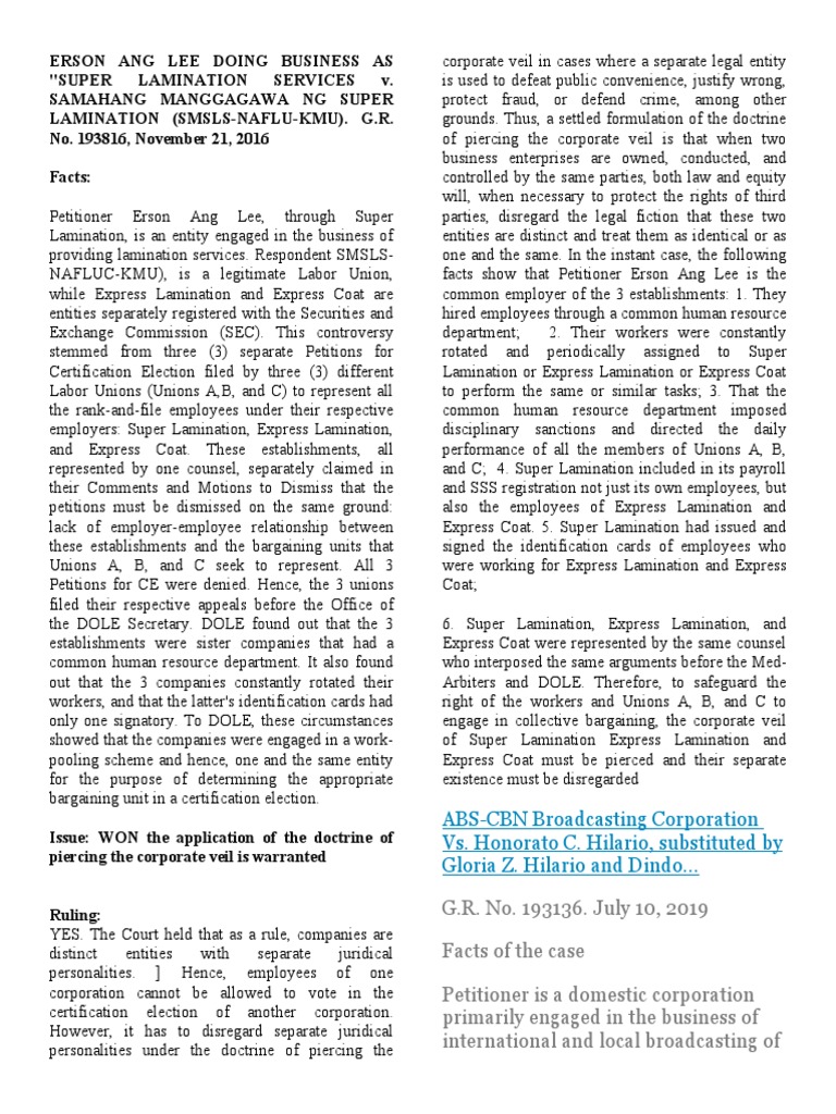 Week 2 Digest | PDF | Piercing The Corporate Veil | Corporations