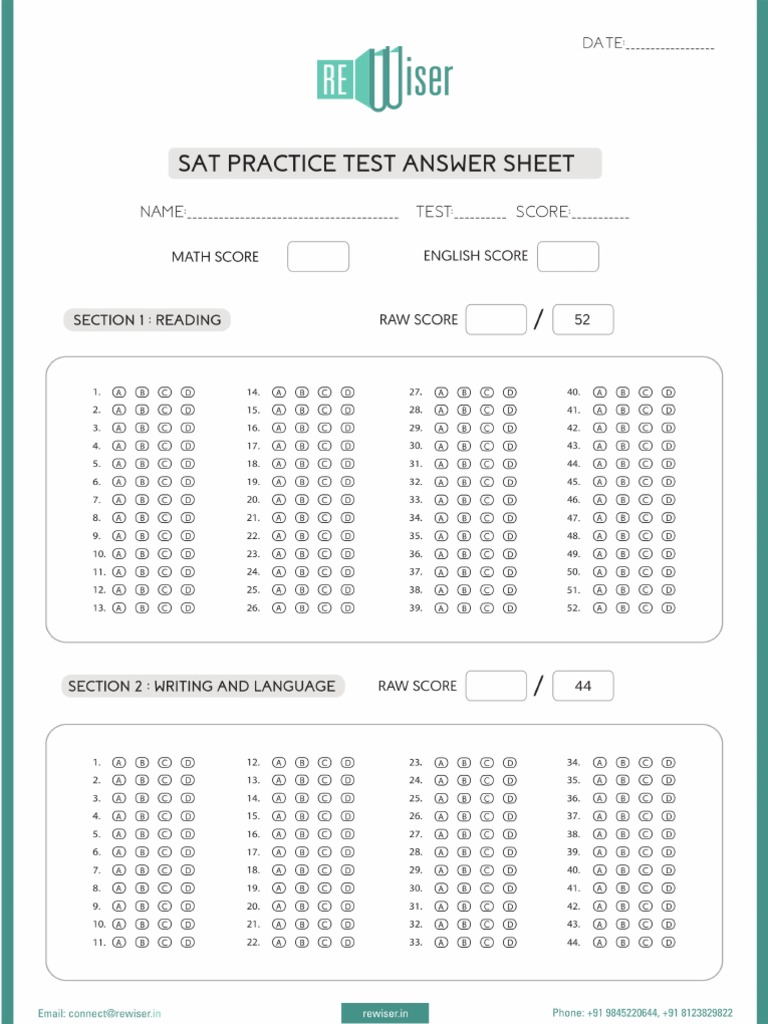 Sat Full Test Bubble Sheet | PDF