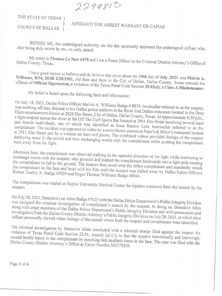 Affidavit For Arrest - Williams - DPD | PDF