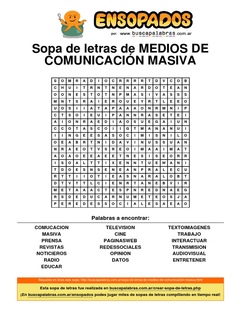 Sopa de Letras: Medios de Comunicación | PDF | Conceptos psicologicos ...