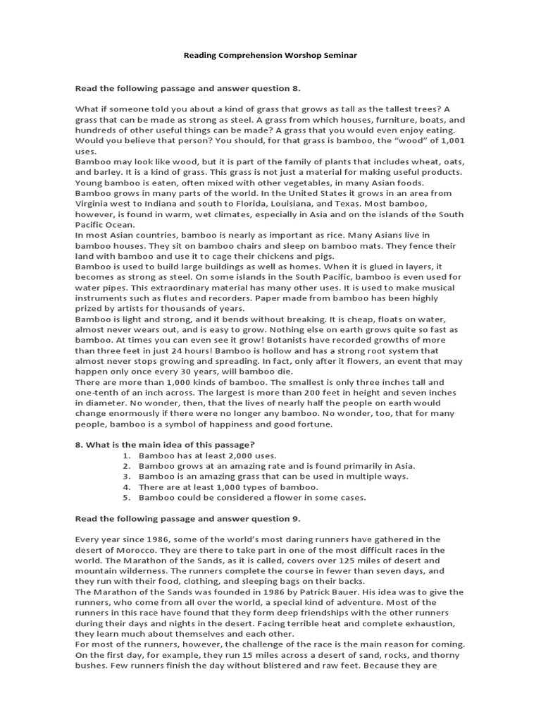 Understanding the Main Ideas: A Workshop on Reading Comprehension | PDF ...