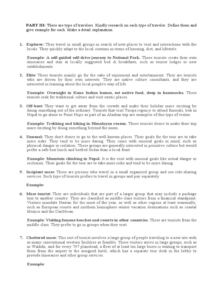 Give Example For Each. Make A Detail Explanation | PDF | Tourism | Resort