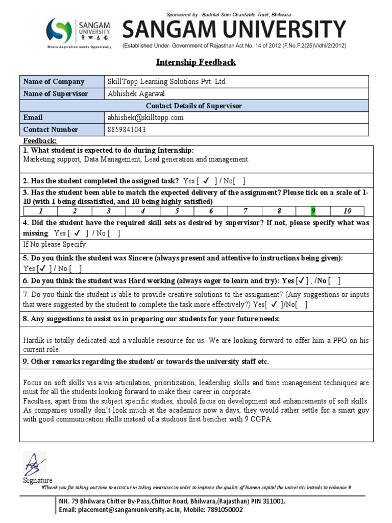 HR Feedback Filled by Supervisor | PDF | Business | Cognition