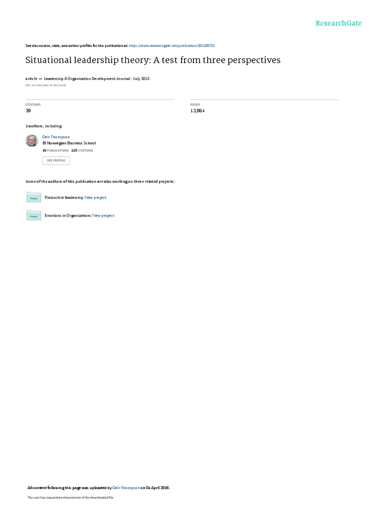 Situational Leadership Theory A Test From Three Perspectives | PDF ...