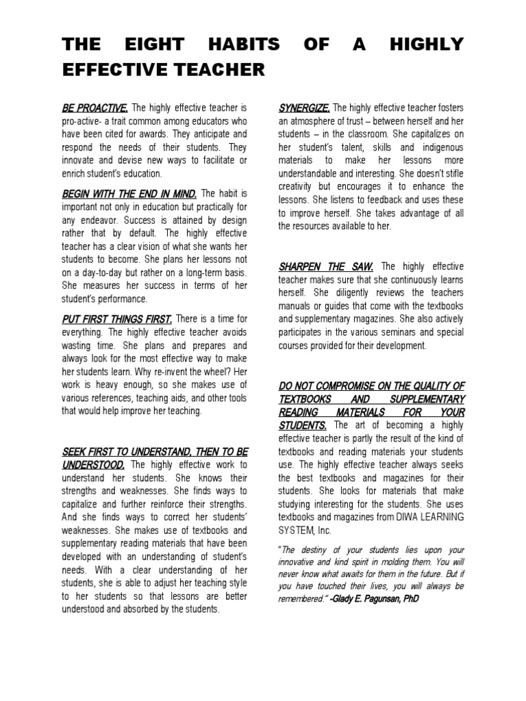 8 Habits of Effective Teacher | PDF | Teachers | Textbook