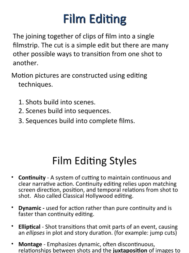 Film Editing Techniques Explained | PDF | Teaching Methods & Materials ...