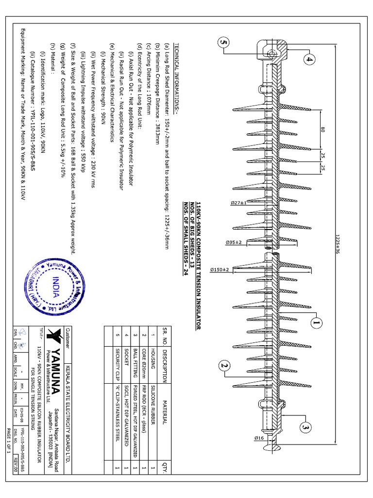 Drawing 110kV-90KN Composite Polymeric Insulator | PDF