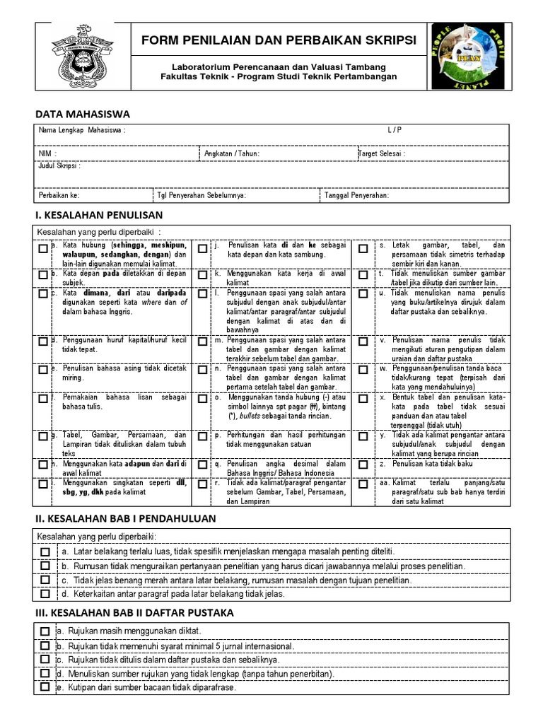 Form Perbaikan Skripsi v2.0 | PDF