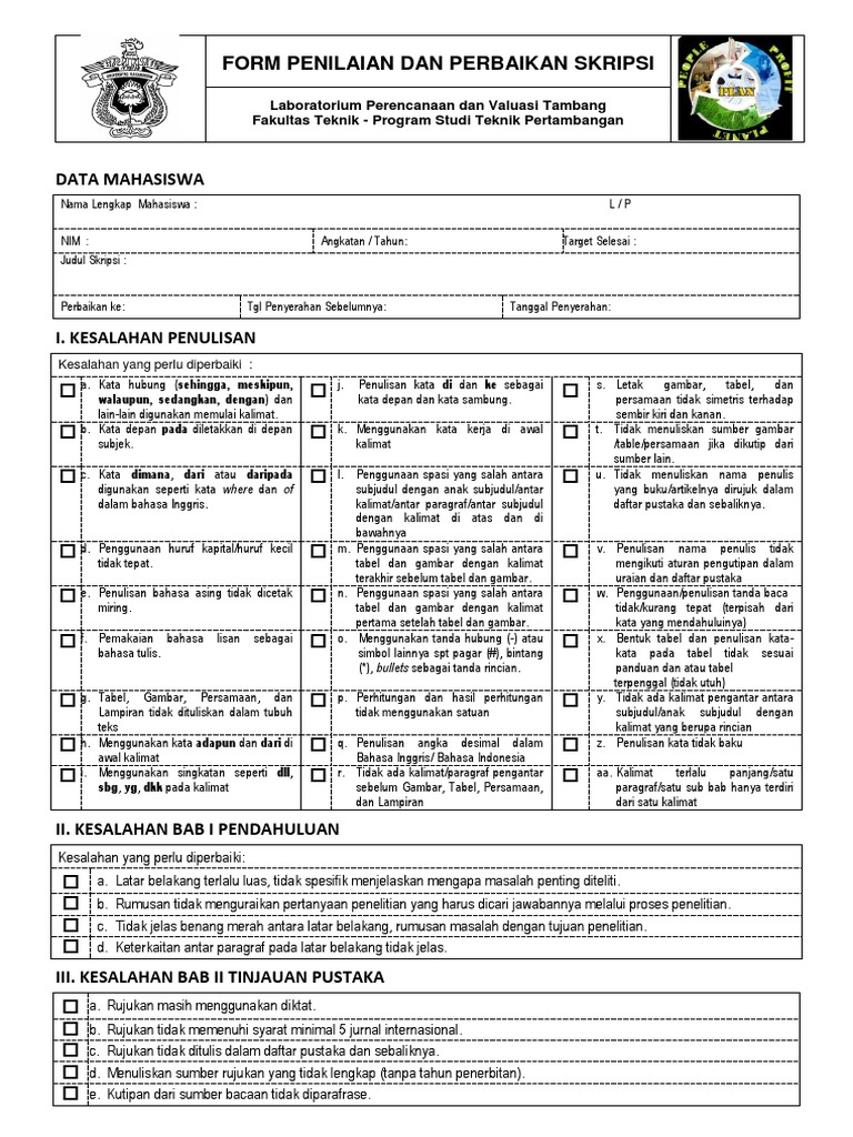 Form Perbaikan Skripsi | PDF