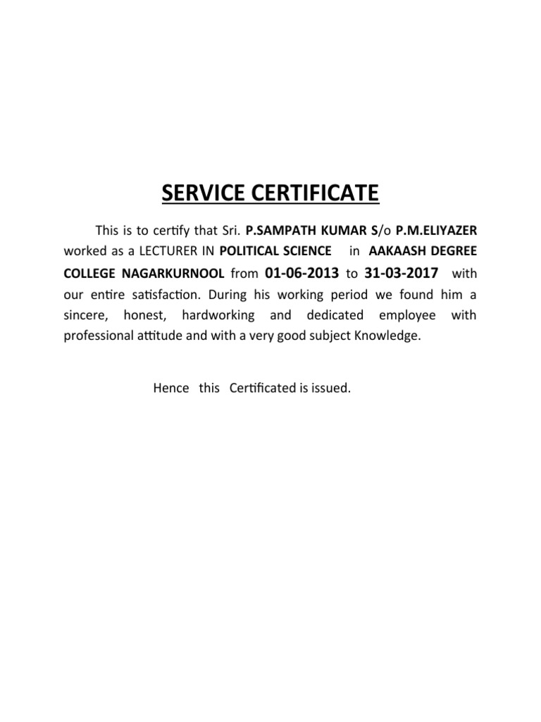 Service Certificate | PDF
