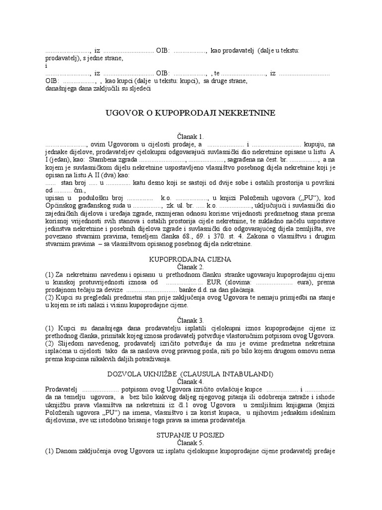 Ugovor o Kupoprodaji Stana | PDF