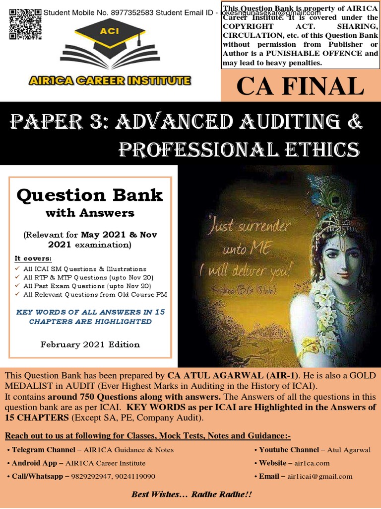 MK - Audit Question Bank For May & Nov 21 | PDF | Financial Audit | Audit