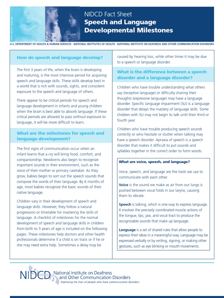 NIDCD Fact Sheet Speech and Language | PDF | Hearing Loss | Speech ...
