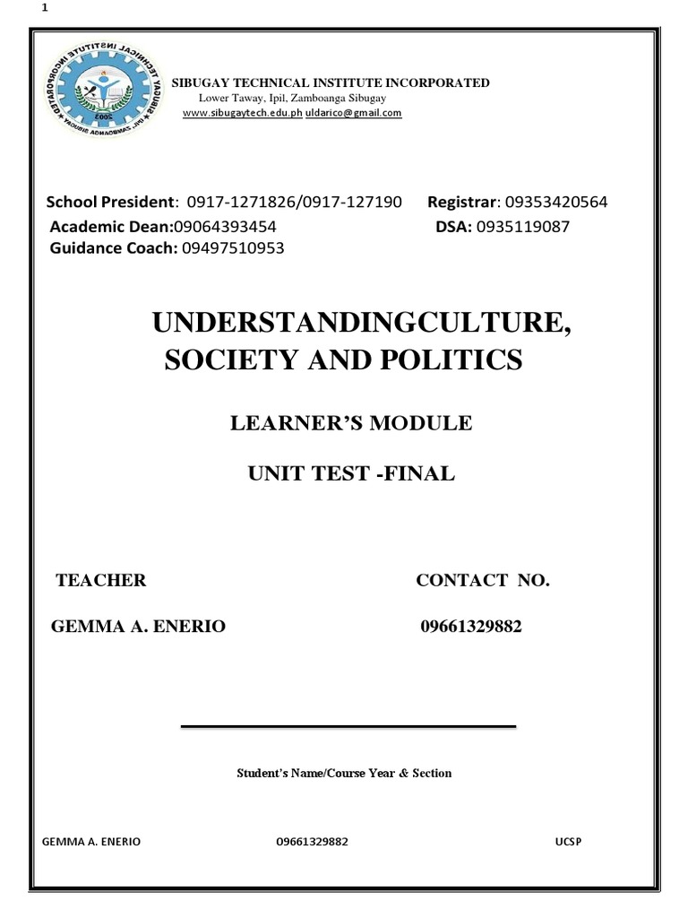 Understandingculture, Society and Politics: Learner'S Module Unit Test ...