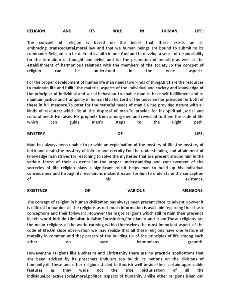 The Role of Religion in Human Life | PDF | Prophets And Messengers In ...