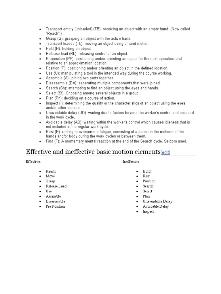 Effective and Ineffective Basic Motion Elements | PDF | Cognitive Science
