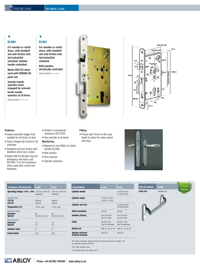 El560 Abloy Electric Solenoid Lock Prod Info | PDF | Equipment ...