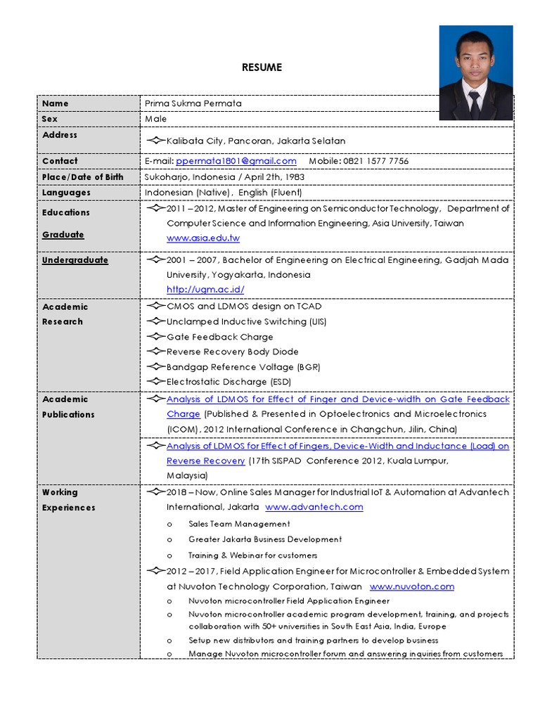 Resume Name Sex Address Contact Place Date Of Birth Languages
