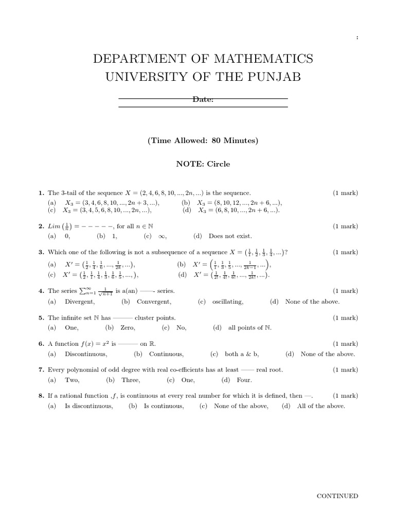 PU Math Test | PDF | Mathematical Objects | Mathematical Concepts