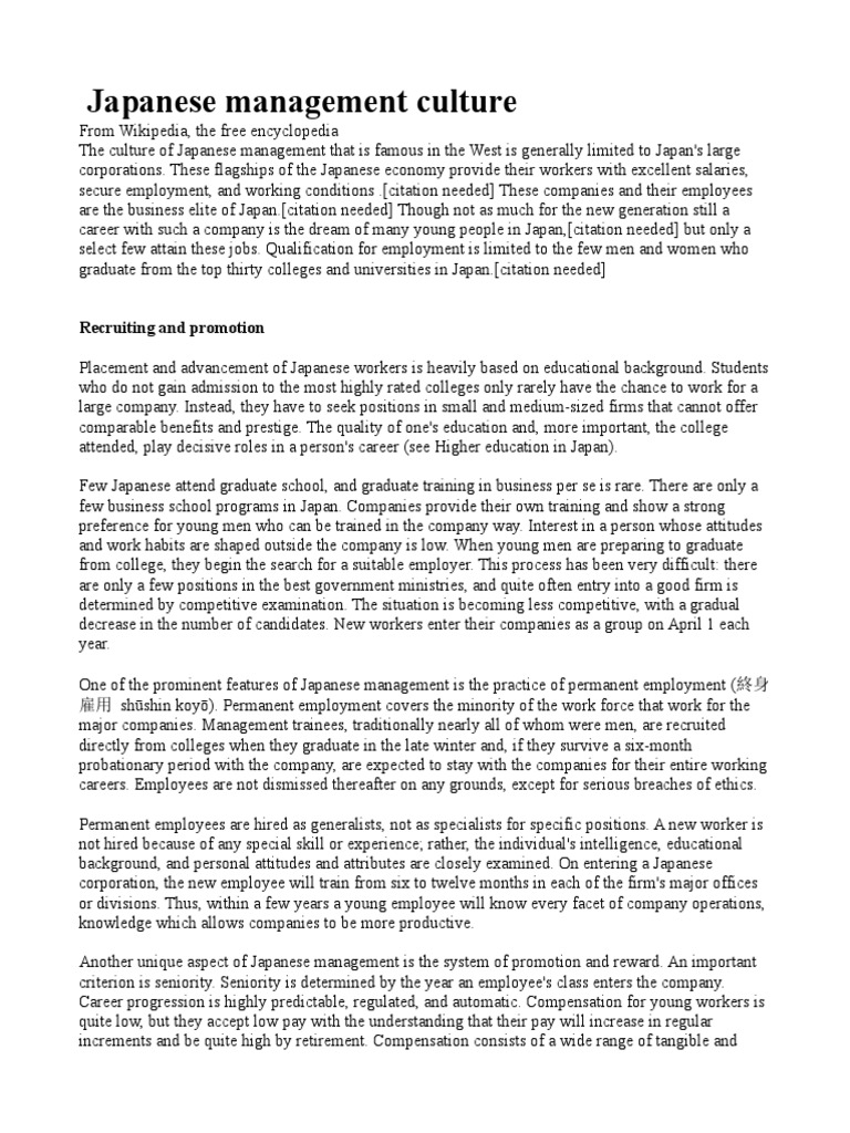 Japanese Management Culture | PDF | Employment | Salary