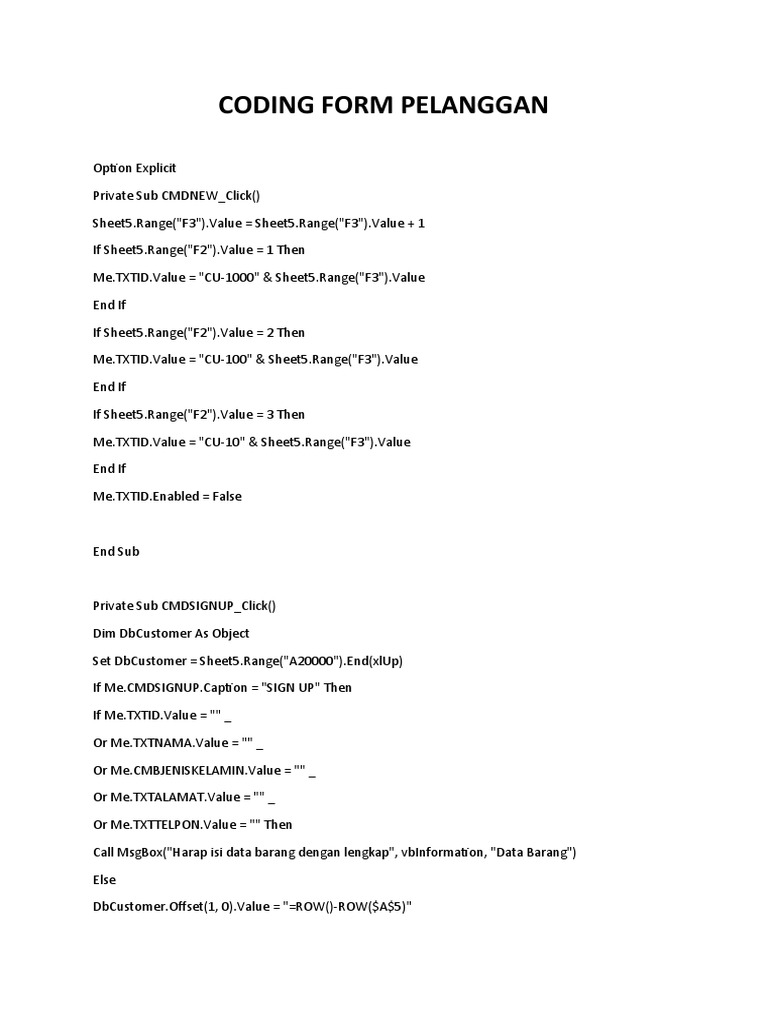 Coding Form Pelanggan | PDF | Software Engineering | Computer Programming