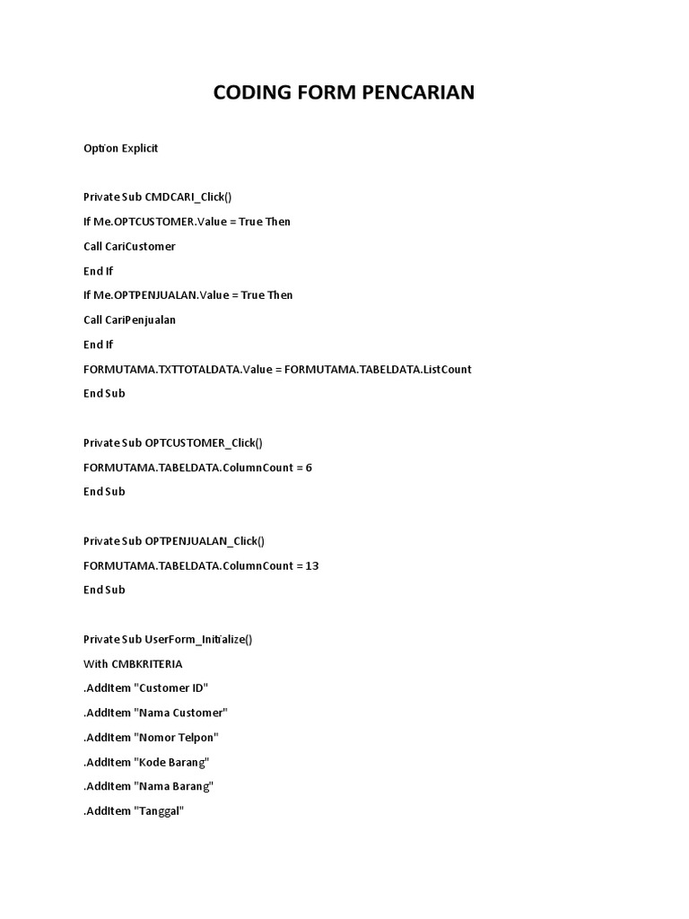 Coding Form Pencarian | PDF | Business | Finance & Money Management