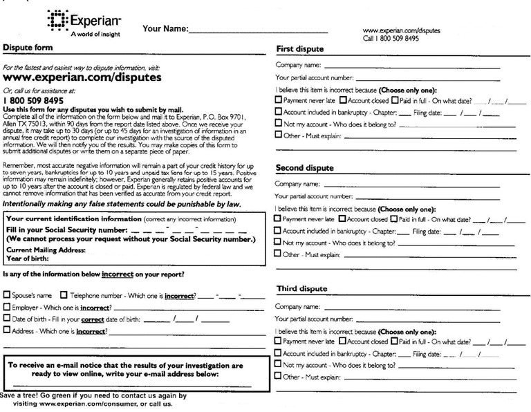 Experian Dispute Form | PDF | Credit Risk | Business
