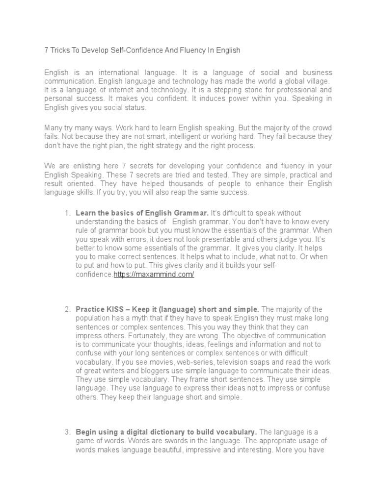 Tricks To Develop English Fluency | PDF | Vocabulary | English Language