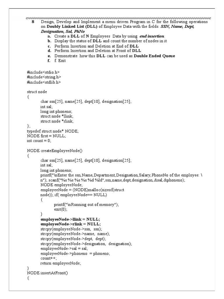DS Program 8 (Doubly Linked List) | PDF | Computing | Computer Data