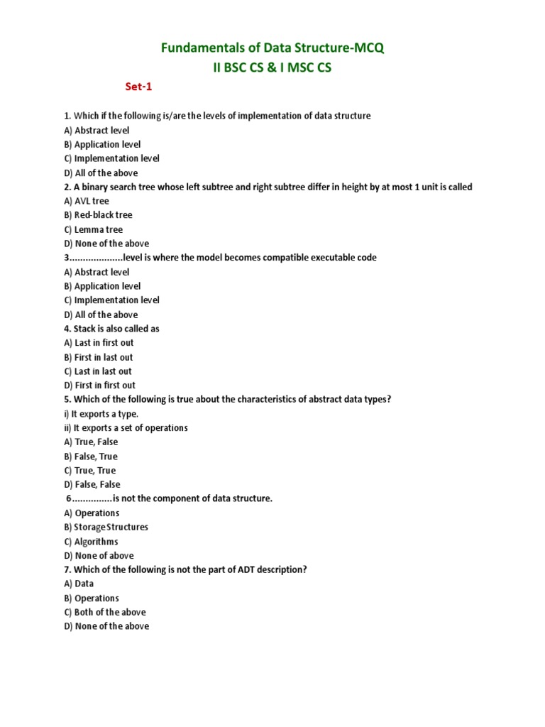Fundamentals Of Data Structures Mcq Ii Pdf Queue Abstract Data