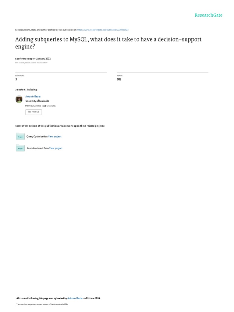 Adding Subqueries To MySQL What Does It Take To Ha | PDF | Data ...
