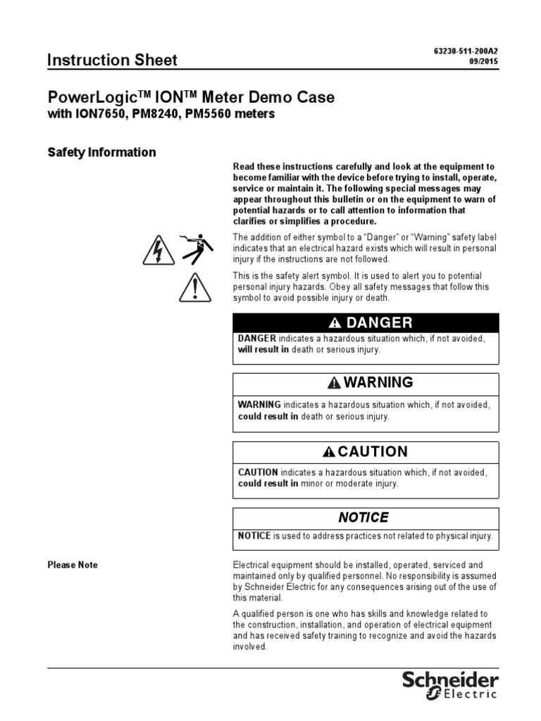 Instruction Sheet Powerlogic Ion Meter Demo Case: With Ion7650, Pm8240 ...