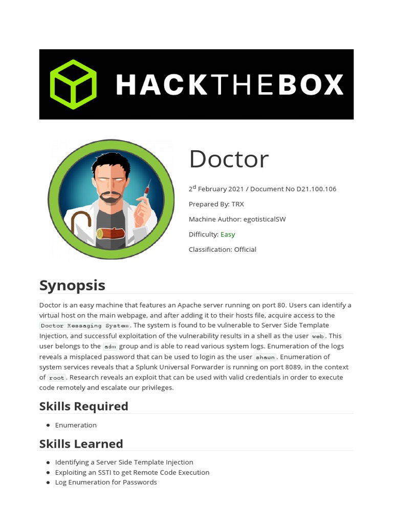 Doctor: Synopsis | PDF | Superuser | User (Computing)