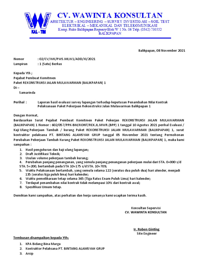 SURAT Laporan Hasil Survey Bersama ADDENDUM | PDF | Teknologi & Rekayasa