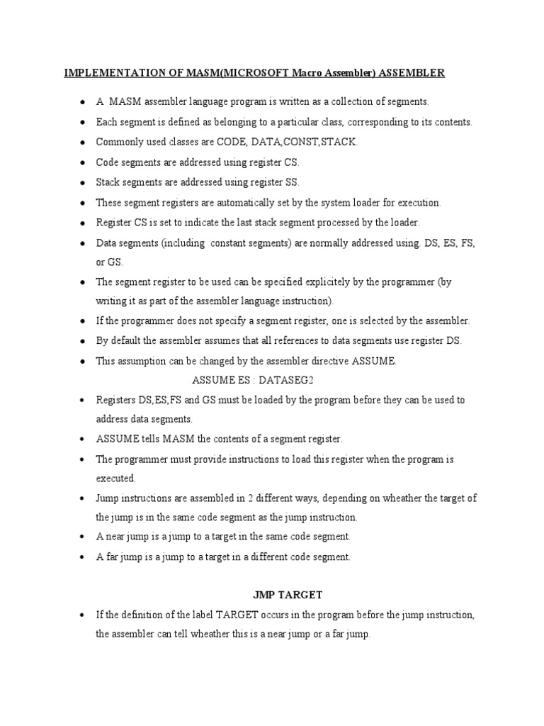 Implementation of Masm (Microsoft Macro Assembler) Assembler | PDF ...