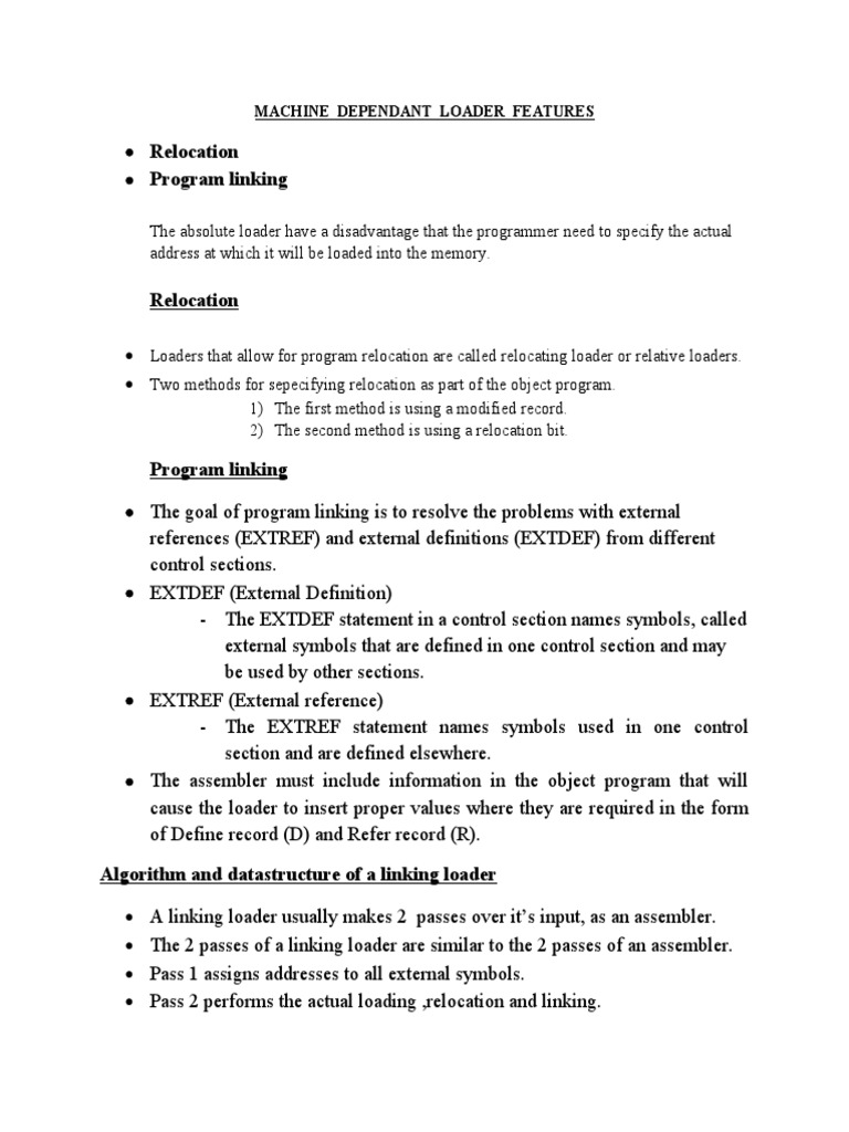 Machine Dependant Loader Features | PDF | Assembly Language | Computer ...