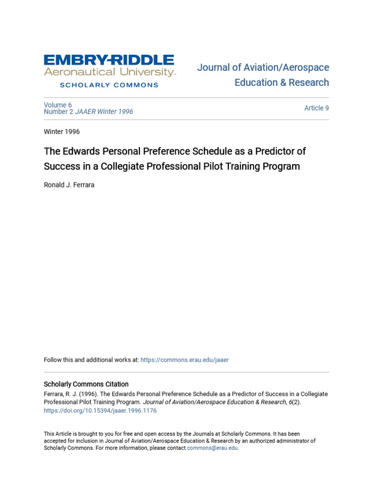 The Edwards Personal Preference Schedule As A Predictor of Succes | PDF ...