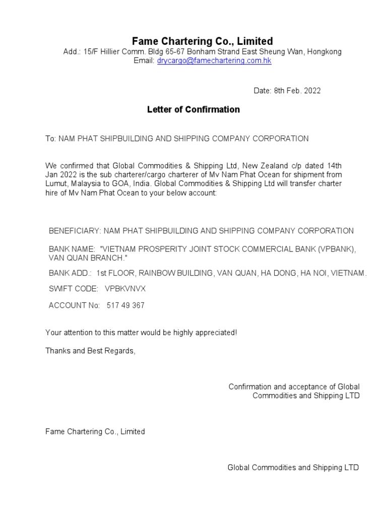 Confirmation Letter (To Headowner) | PDF